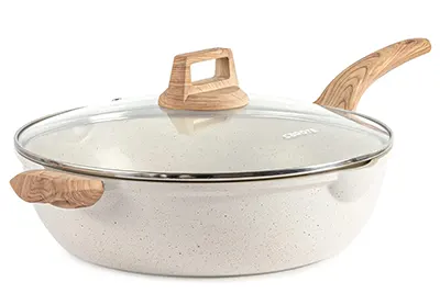 Carote 12.5-inch White Nonstick Deep Frying Pan With Lid