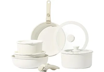 Carote Cream White 11-Piece Nonstick Granite Cookware Set