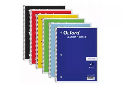 Oxford 1 Subject Wide Ruled Spiral Notebooks 6-pack